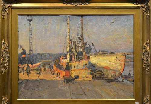Картина маслом "В порту" Парамонов В. 1987, 50х70