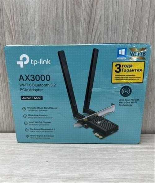 Адаптер wifi 6 + bluetooth 5.2 pcie tp-link tx55e