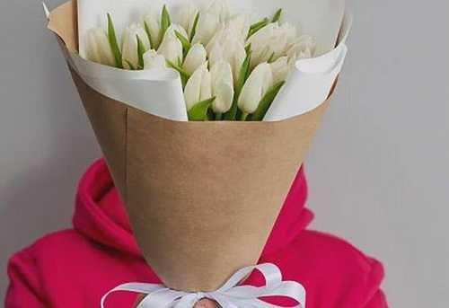 Букет 25 тюльпанов (белый, красный, розовый)