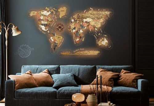 Карта мира из дерева / Интерьерная карта мира