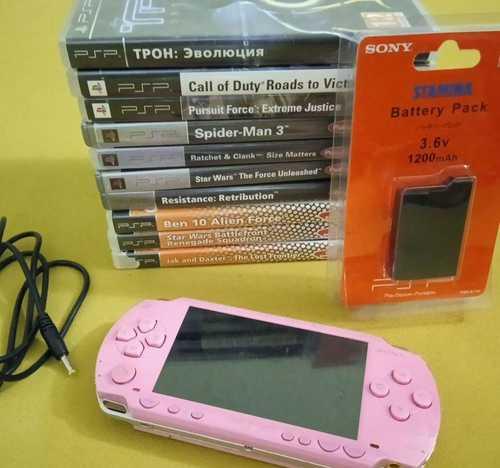 PSP Pink 1008 64Gb Розовая Прошитая, 10шт дисков