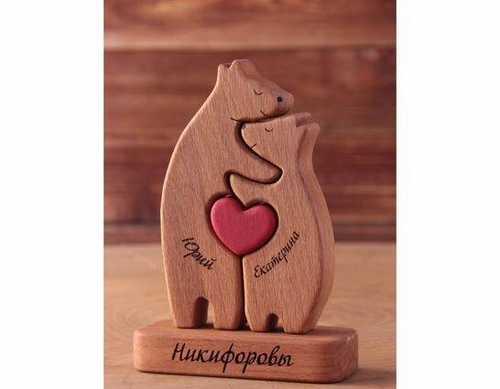 Фигурки деревянные "Двое мишек с сердечком"