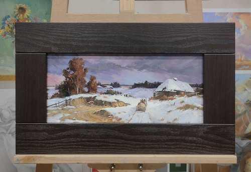 Картина "Зимняя дорога" 50х30 см. Оргалит, масло