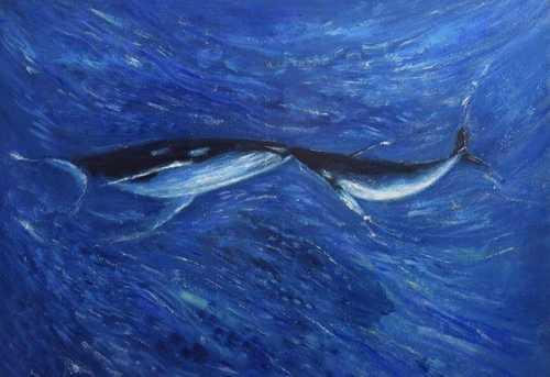 Синий кит большая интерьерная картина маслом