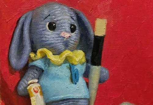 Картина Этюд маслом заяц живопись игрушка