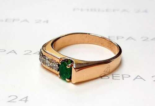 Золотое кольцо с бриллиантами и изумрудом 585 проб