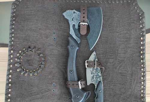 Скрутка кожаная набор Топор Барс + нож Акула