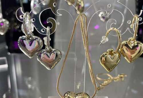 Серьги и ожерелье сердечки