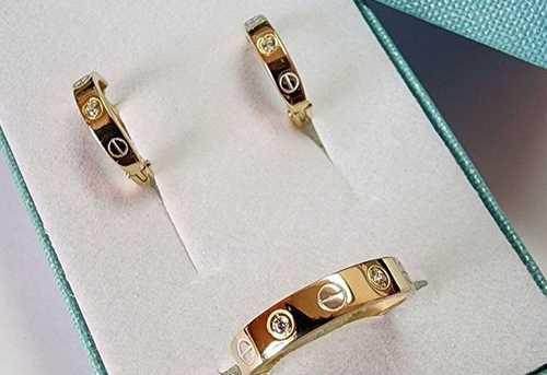 Золотые кольцо и серьги Cartier