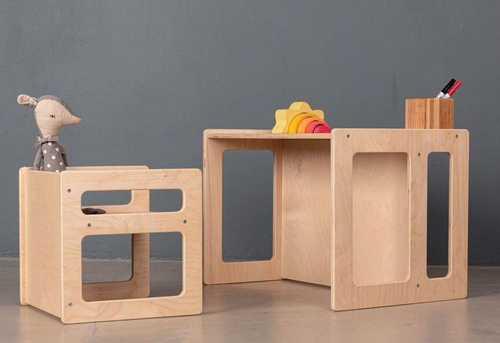 Детский стол и стул растущие / куб Монтессори