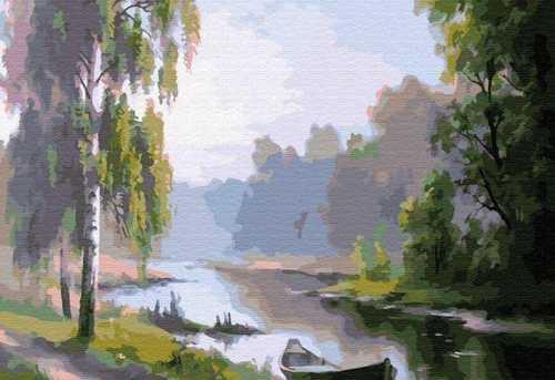 Картины по номерам "Дорога, лодка и река"