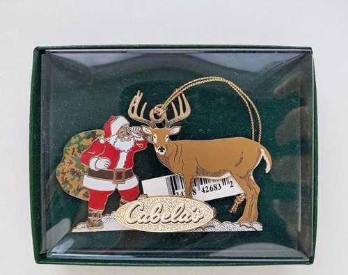 Новогодняя подвеска Cabelas Santa with Deer золото