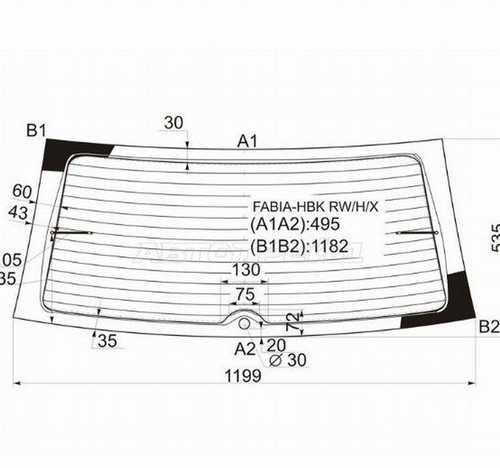Стекло заднее (Цвет зеленый/ Обогрев/ 5D HBK) Skoda Fabia 99-08