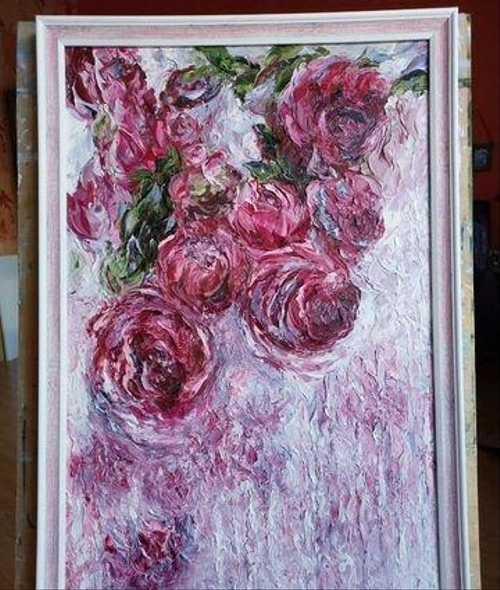 Картина маслом на холсте "Зимние розы"