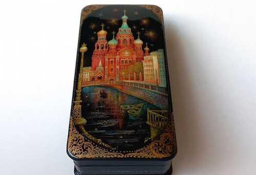 Шкатулка палех лаковая миниатюра "Санкт Петербург"