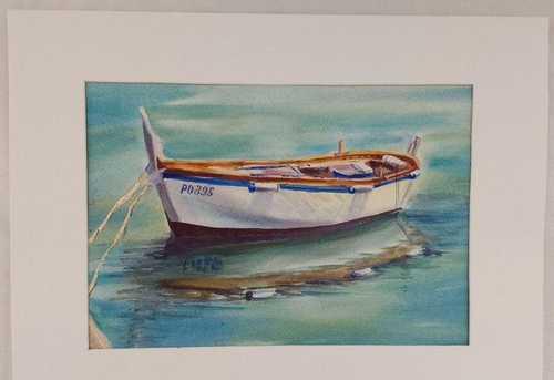 Картина акварель лодка на море