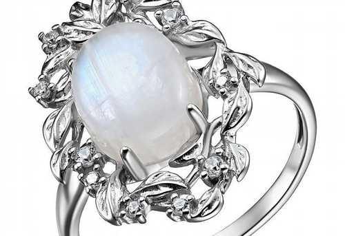 Серебряное кольцо с лунным камнем и фианитами, Юве