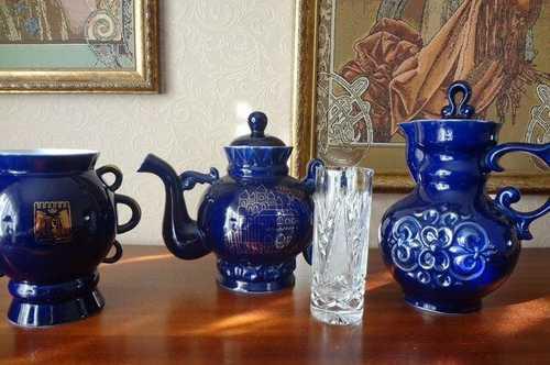 Кобальтовая посуда. Чайник, графин, ваза СССР
