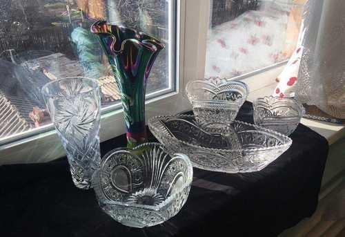 Хрустальная и стеклянная посуда вазы