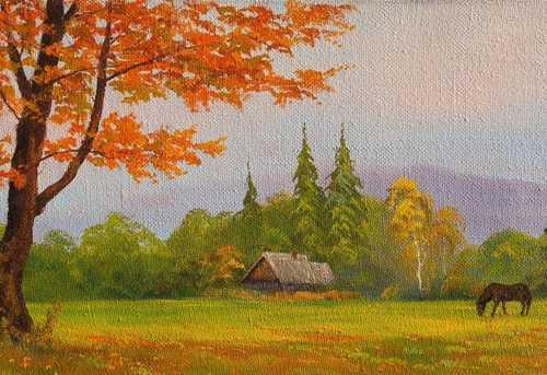 Картина Осенний день в деревне. Николай Лямин