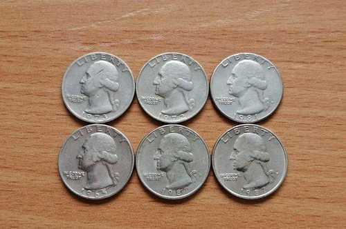 Лот монет США 25 центов квотер 6 штук