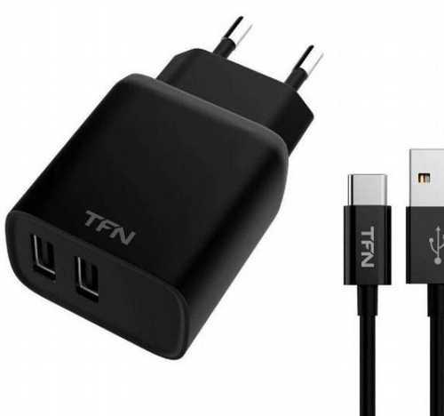 Сетевое зарядное устройство TFN rapid , USB-A 2шт   кабель Type C, 2.4A (TFN-wcrpd12W2U03), Черный