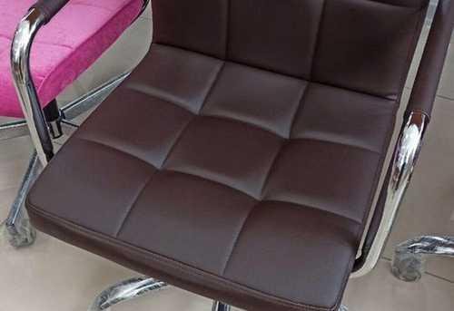 Кресло компьютерное Терри, кожзам коричневый, хром