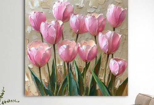 Картина мастихином Розовые тюльпаны Подарок