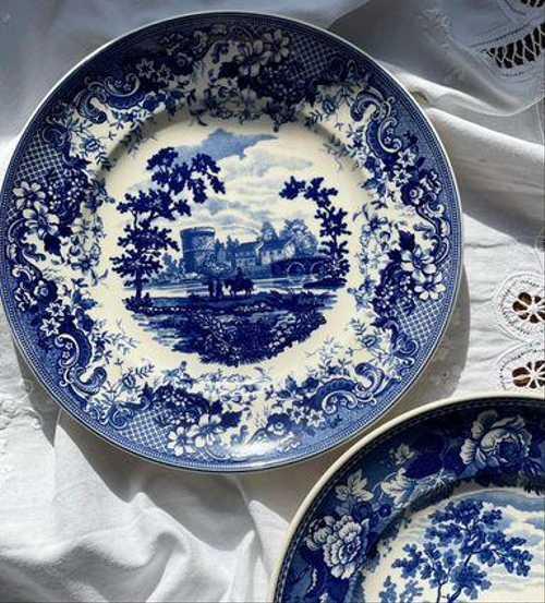 Винтажные синие тарелки, Англия