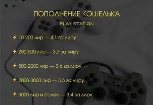 Пополнение Play Station / кошелька PSN Турция