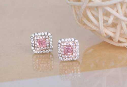 Пусеты с природными розовыми бриллиантами