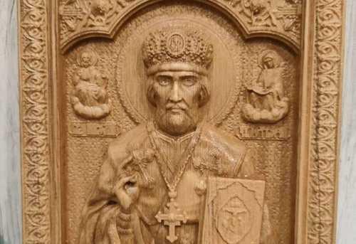 Икона резная из дерева Св.Николай Чудотворец