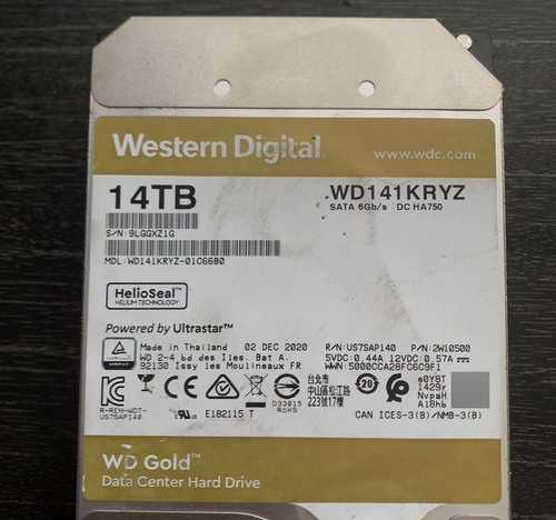 Жесткий диск 14тб Western Digital WD141kryz gold