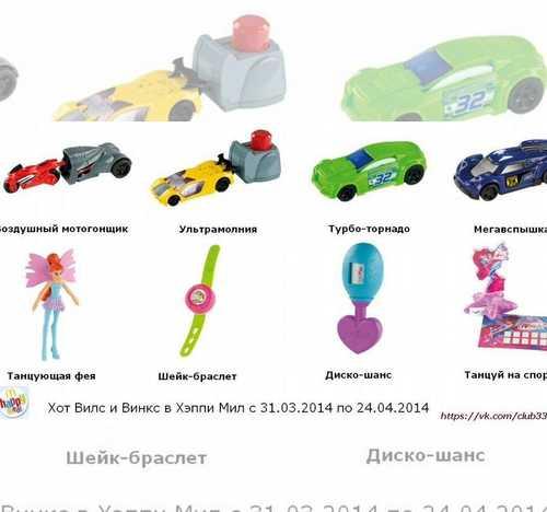 Игрушки Макдоналдс HotWheels/Winx