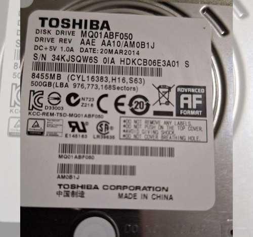 HDD Toshiba 500GB 2.5 для ноутбука