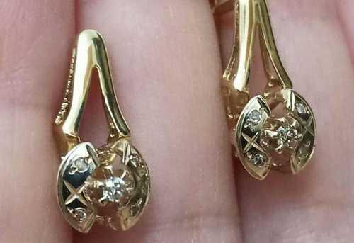 Золотые серьги с бриллиантами СССР 585