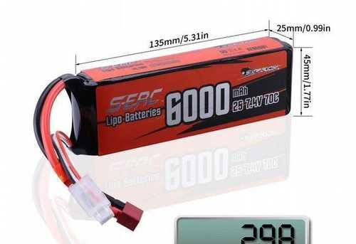 Аккумулятор Lipo Sunpadow 2S, 7,4 В, 6000 мАч, 70C