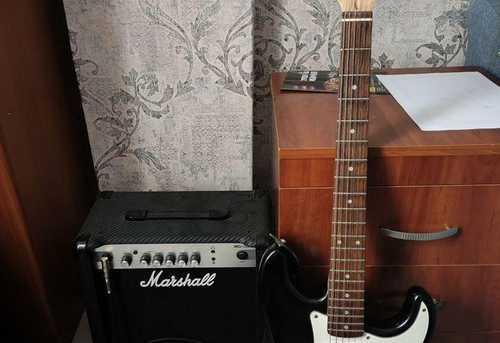 Fender stratocaster с комбиком Marshall mg15cf