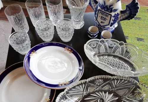 Много посуды СССР тарелки и стаканы
