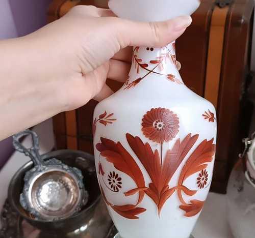 Ваза винтажная СССР двойное стекло ручная роспись