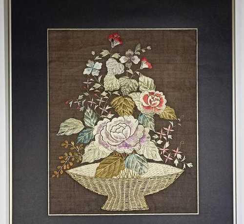 Антикварная ручная вышивка Япония картина японская