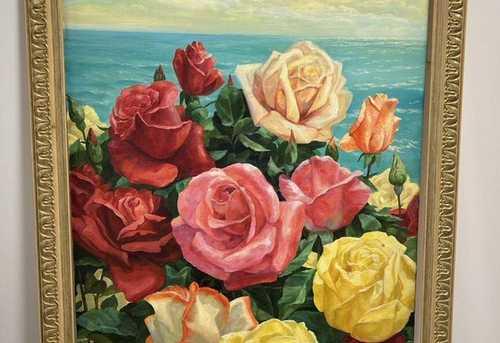 Холст масло розы цветы картина