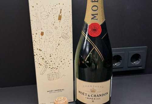 Бутылка+новогодняя коробка Moet 0,75