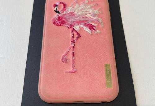Чехол на iPhone 7 розовый с вышивкой