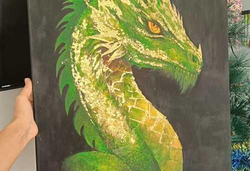 Картина акрилом на холсте "Дракон" 50х70 см