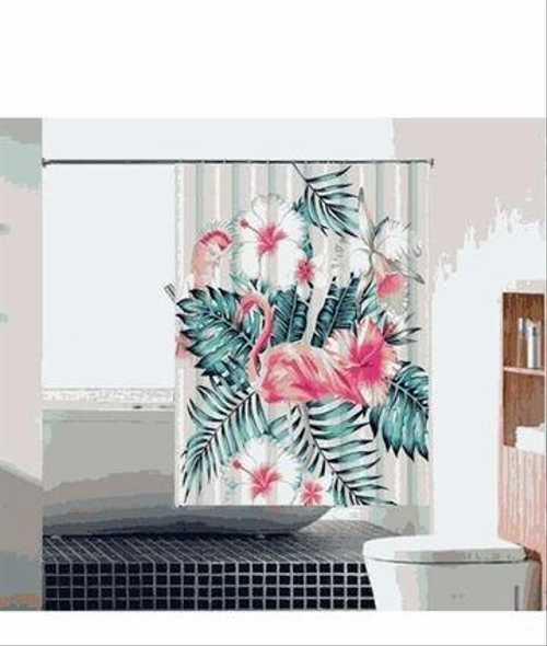 Шторка для ванной тканевая (180*180 см) "Фламинго