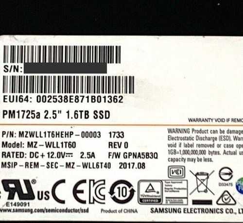 Samsung PM1725a/PM 1725 a 1.6 TB