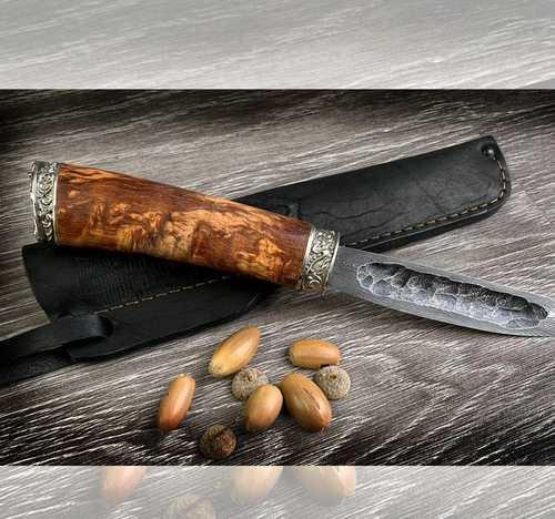 Якутский нож с долом из кованой дамасской стали