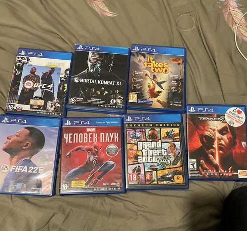Диски на ps4 гта 5,ufc4,fifa22,человек пауk