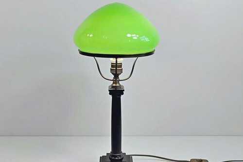 Лампа настольная бронза зелёный плафон антикварная